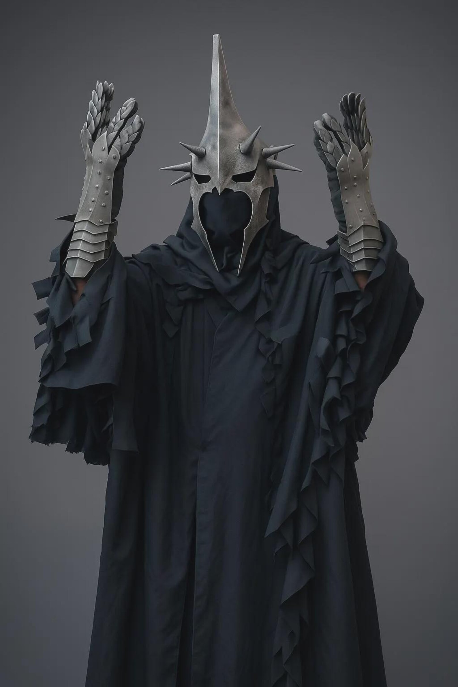 Ring Wraith Costume With Nazgul Helmet, Gloves and Black Cape - Perfect ...