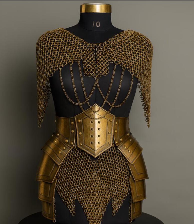 Lady Armor Suit- Brave Lady Chainmail Armor, Pauldrons With Gorget ...