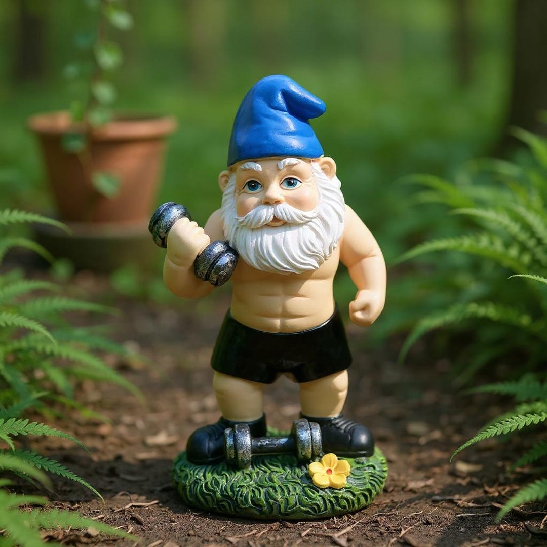 Funny Weightlifting Garden Gnome Statue | Muscular Strong Man Gnome ...