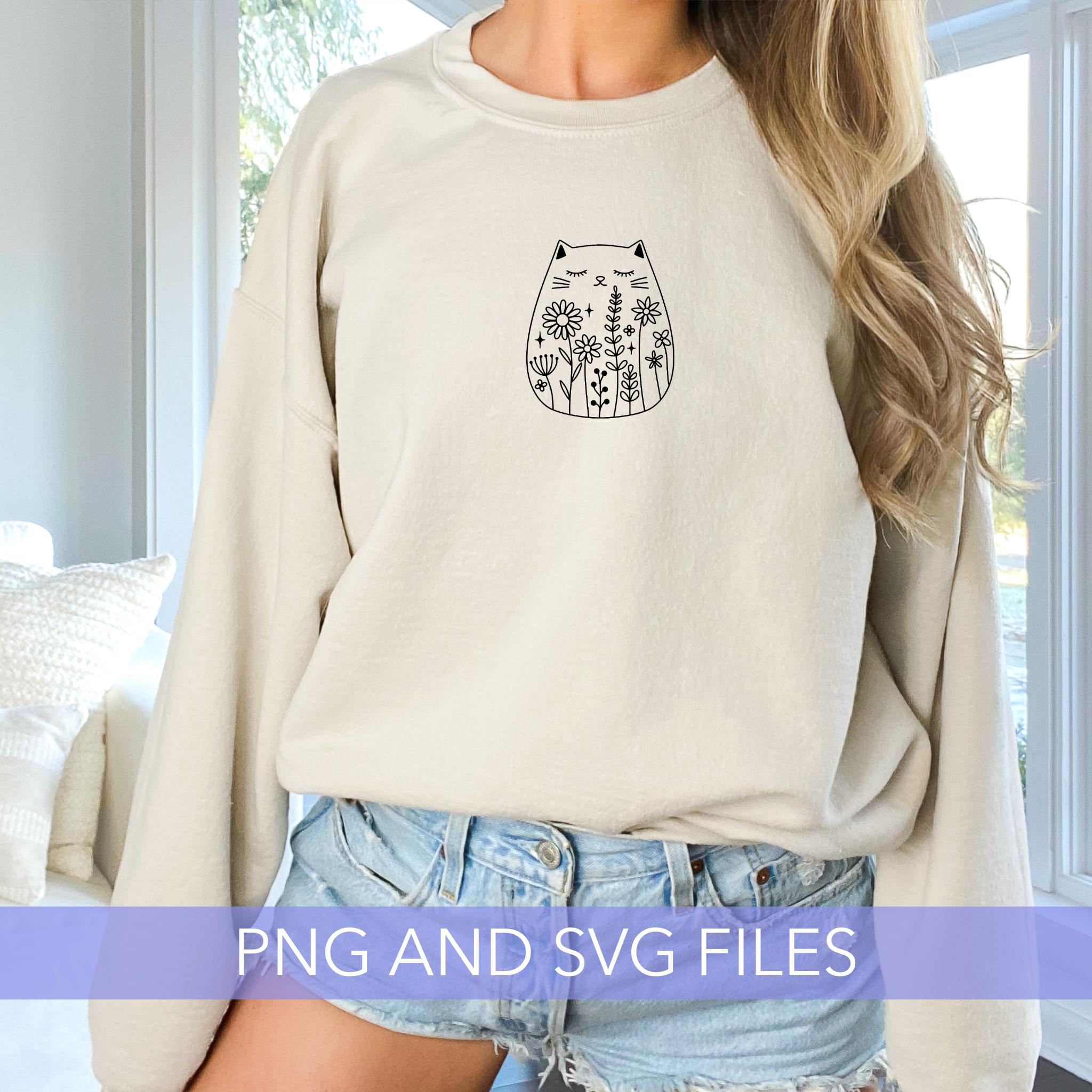 Floral Cat SVG and PNG File, Chonky Cat Clipart - Etsy