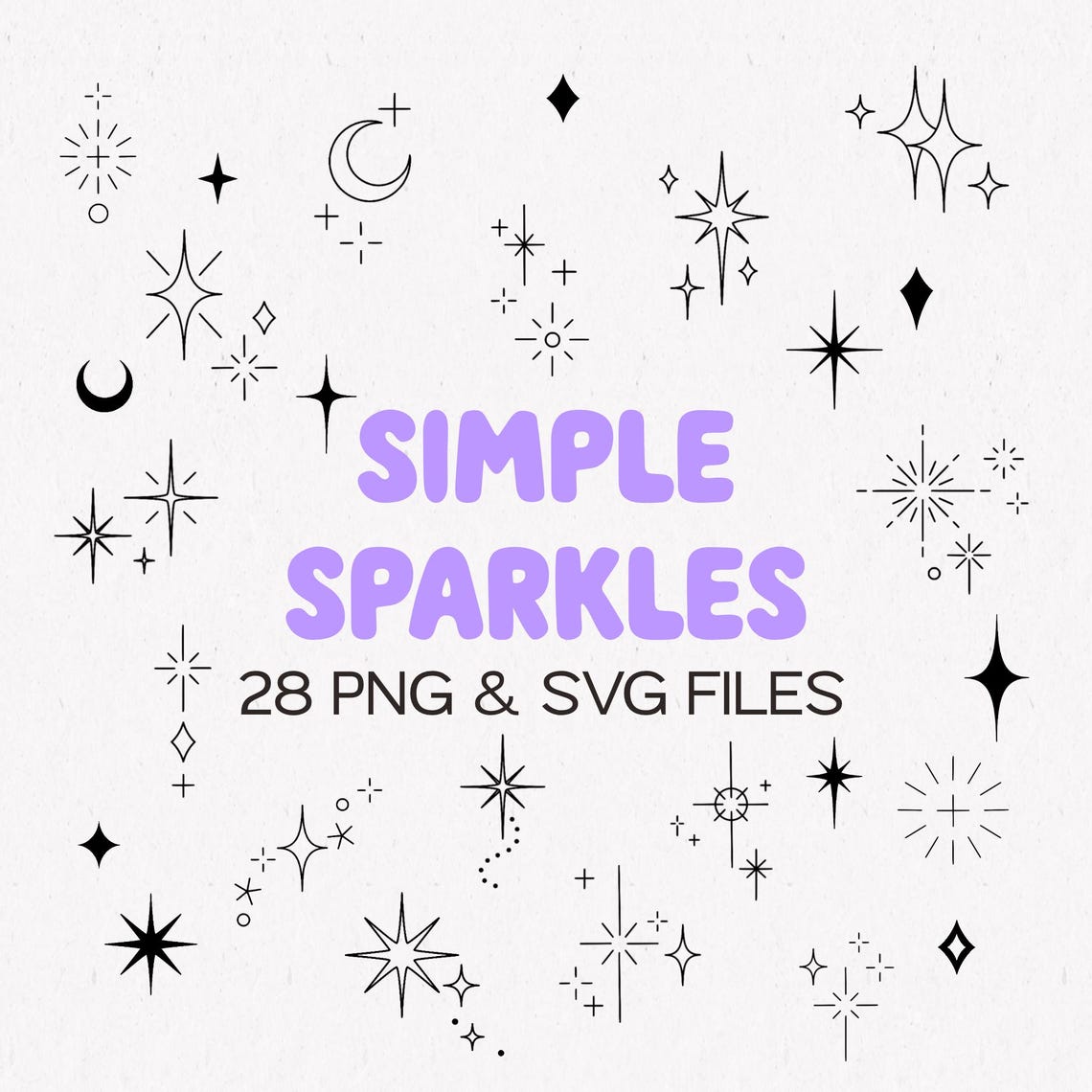 Simple Sparkles SVG and PNG Files Basic Stars Clipart Bundle Line Art ...