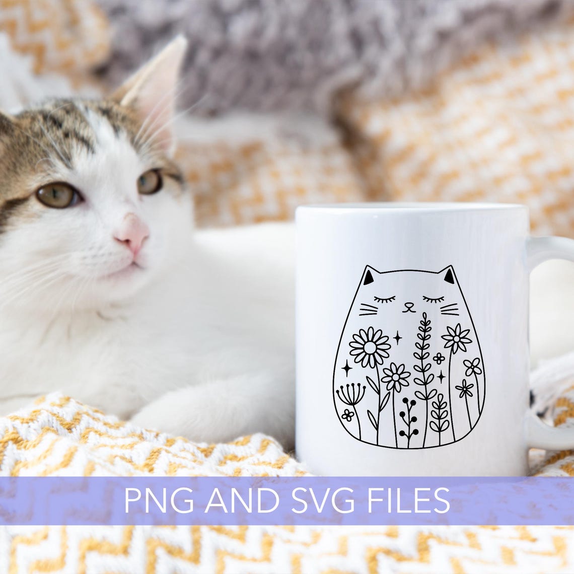 Floral Cat SVG and PNG File, Chonky Cat Clipart - Etsy