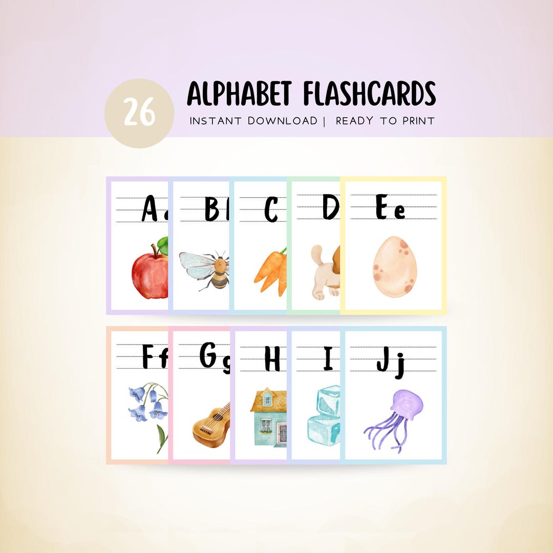 Alphabet Flashcards | Watercolor ABC Printables - Etsy