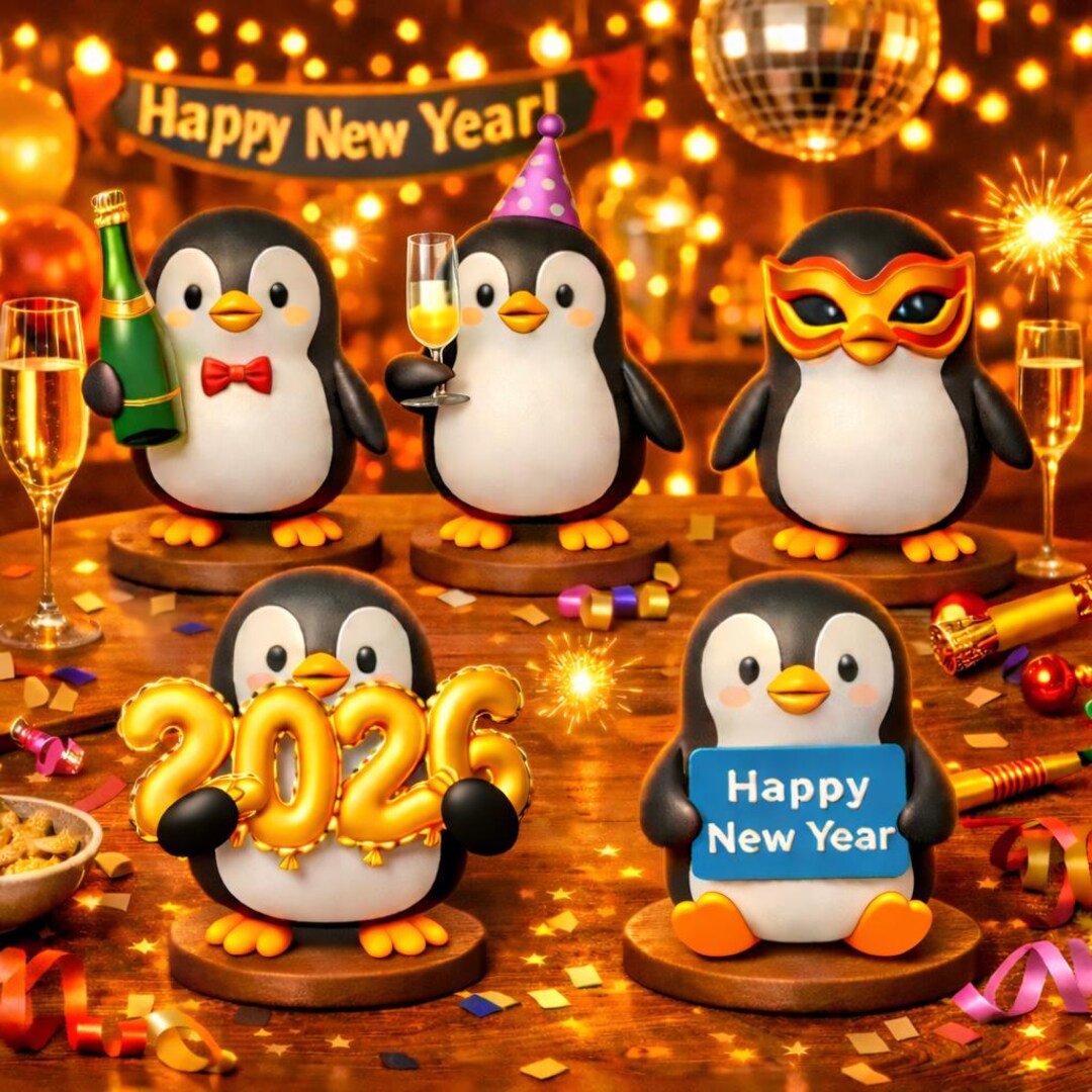 New Year Penguin Figurines – Cute 2026 Penguin Set, Party Decoration ...