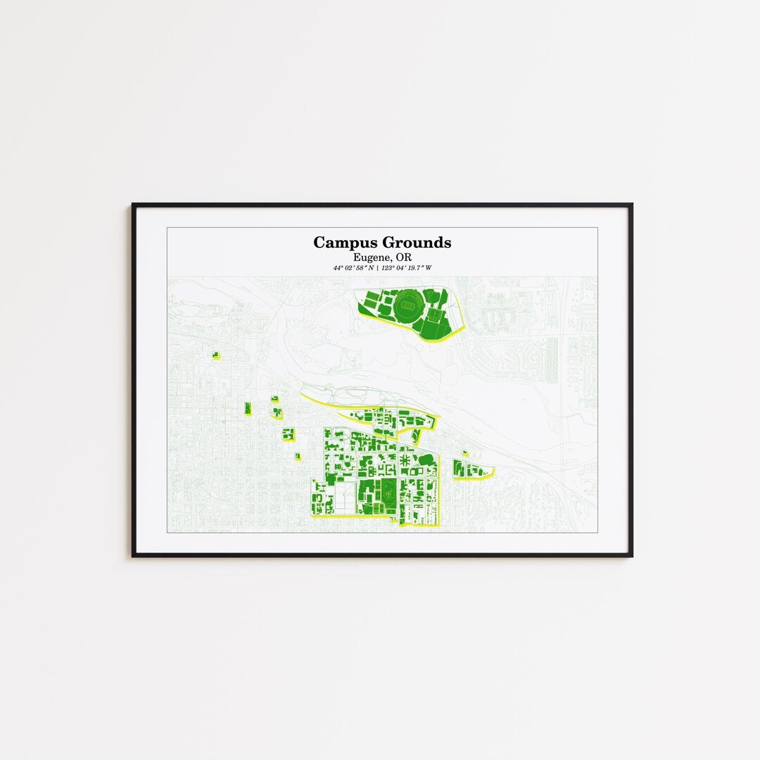 Oregon Ducks Campus Map Print, Eugene OR College Art (digital Download ...