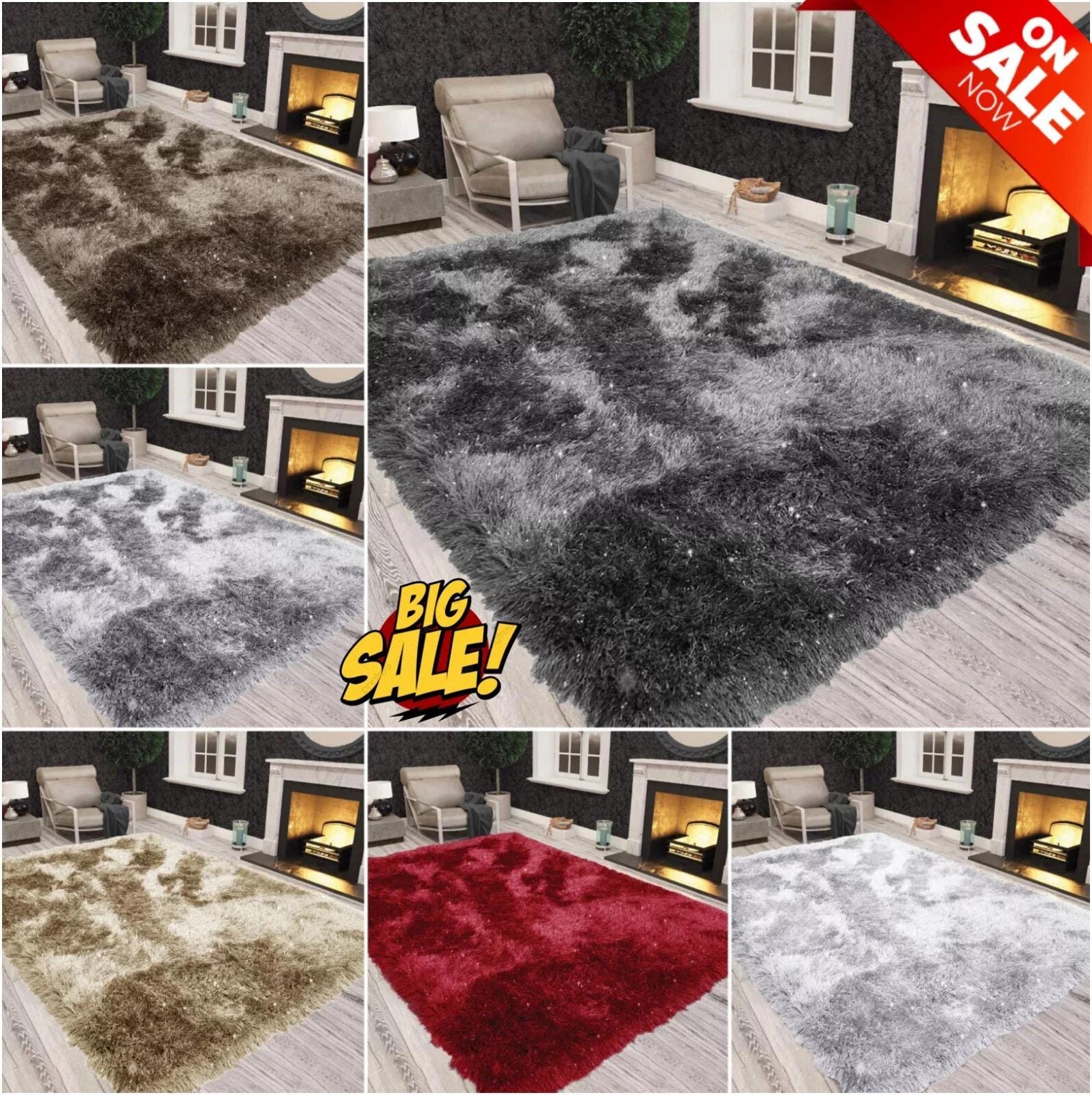 Large Shaggy Rug, Non Slip Sparkle Carpet for Living Room, Bedroom ...