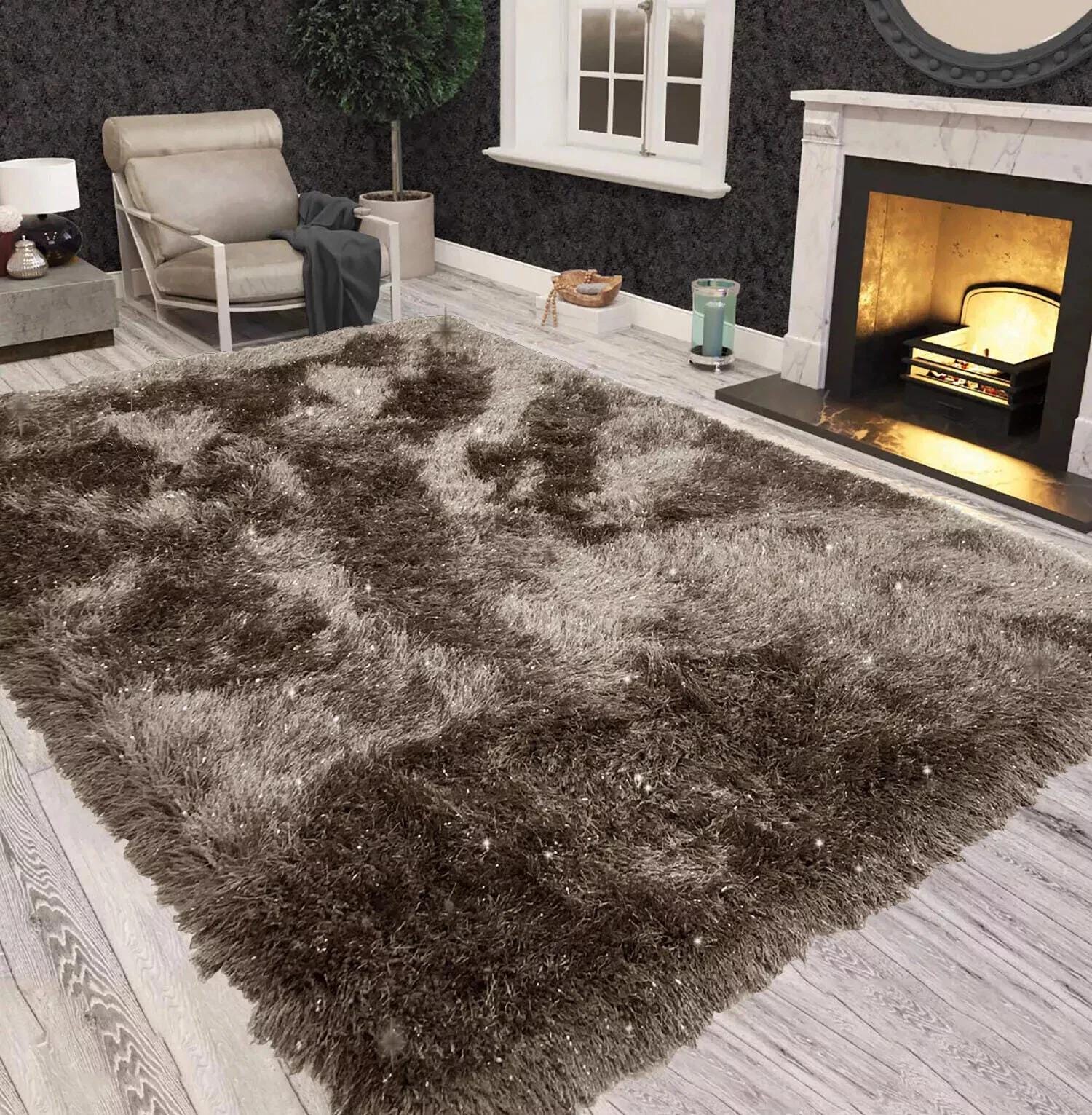 Large Shaggy Rug, Non Slip Sparkle Carpet for Living Room, Bedroom ...