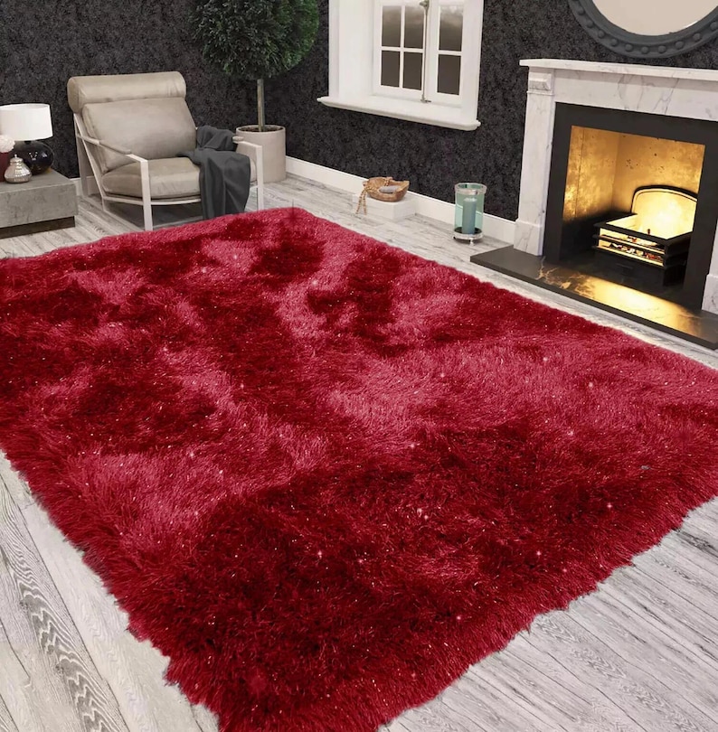 Large Shaggy Rug, Non Slip Sparkle Carpet for Living Room, Bedroom ...