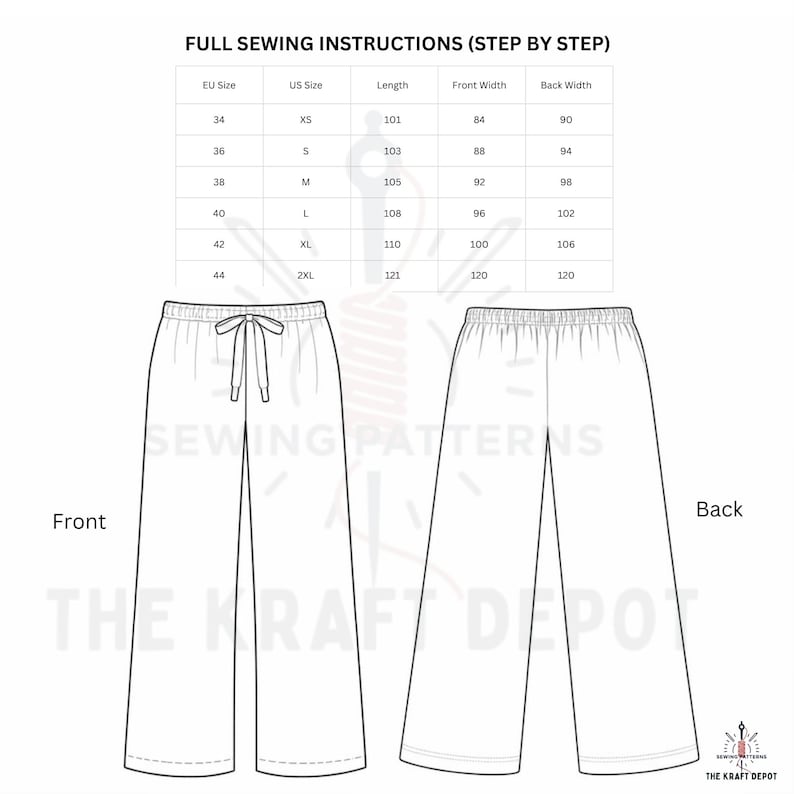 Wide Leg Pants Pattern PDF | Easy Elastic Waist Pull-on Trouser ...