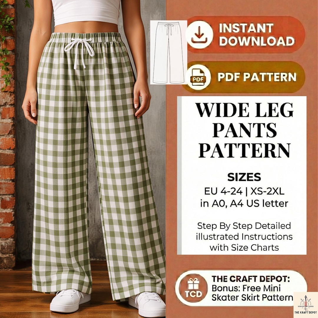 Wide Leg Pants Pattern PDF | Easy Elastic Waist Pull-on Trouser ...