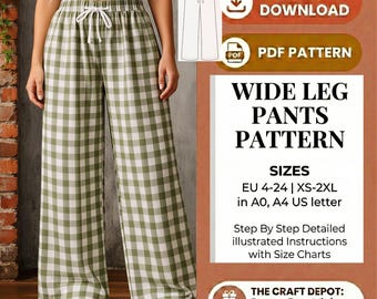 Wide Leg Pants Pattern PDF | Easy Elastic Waist Pull-on Trouser ...