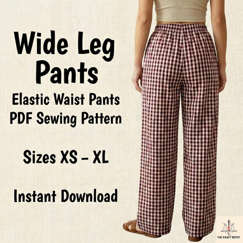 Wide Leg Pants Sewing Pattern | Beginner Elastic Waist Palazzo Trousers ...