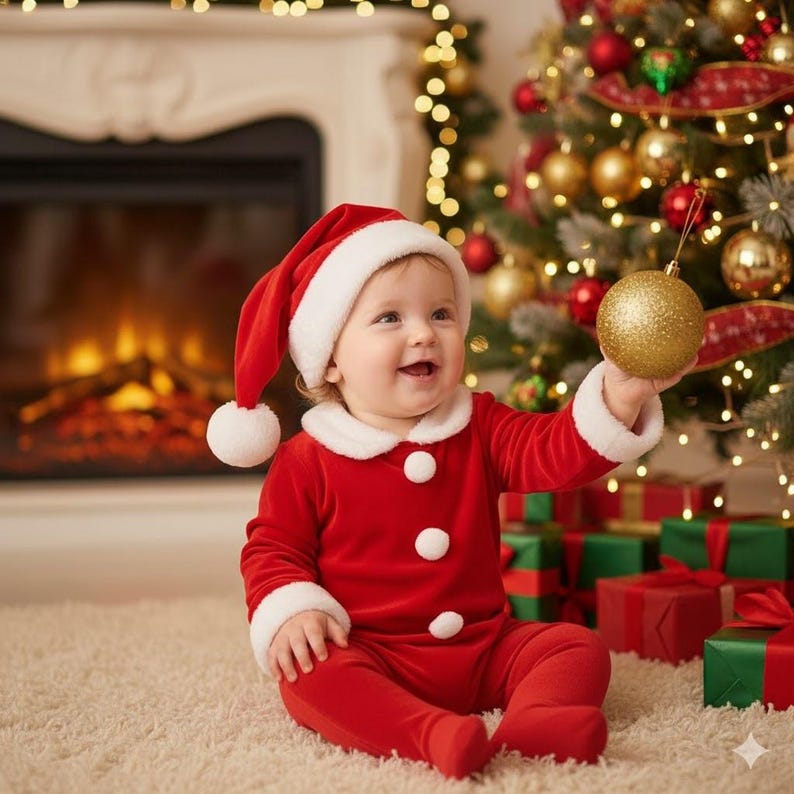 Baby Christmas Outfit Red Velvet : Holiday Infant Rompe Suit for ...