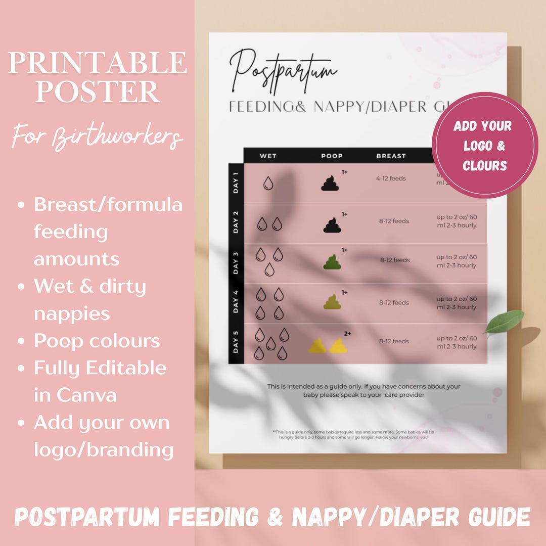Newborn Feeding and Diaper Output Chart | Doula Student Midwife Canva ...