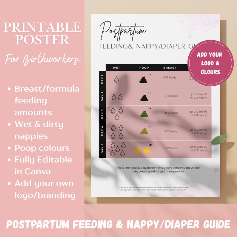 Newborn Feeding and Diaper Output Chart | Doula Student Midwife Canva ...