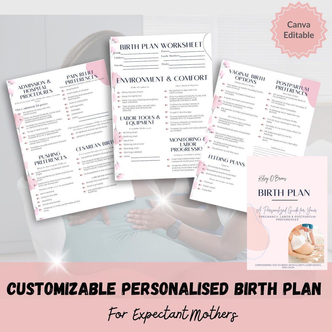 Editable Birth Plan Template | Customizable Canva Checklist| Labor ...
