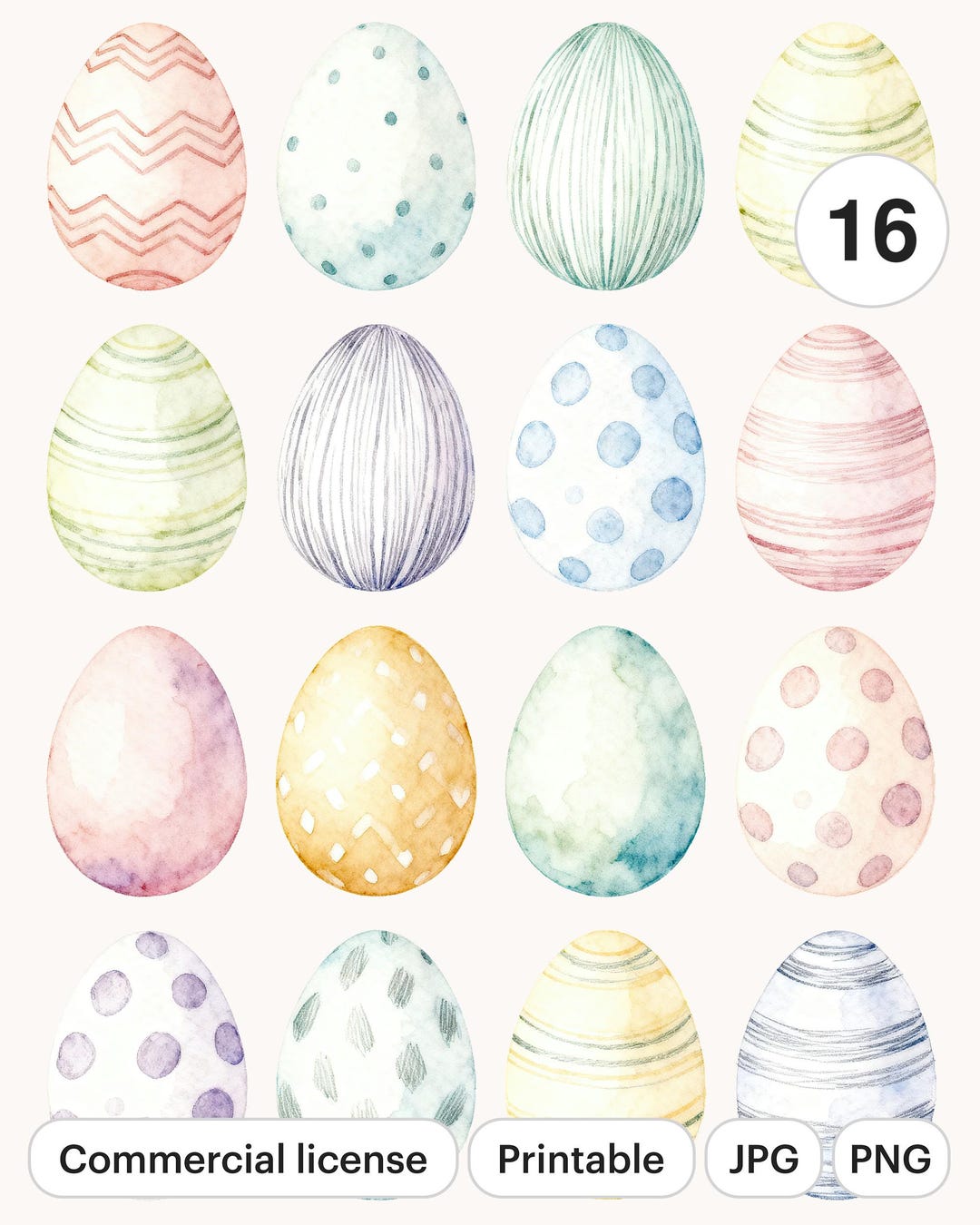 16 Watercolor Easter Eggs Clipart Set | Watercolor PNG & JPG ...