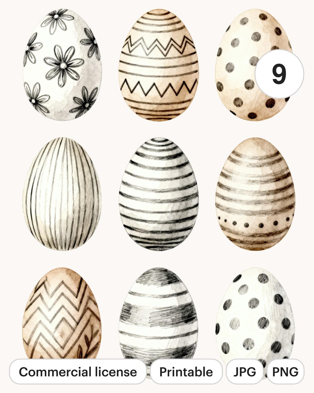9 Boho Neutral Easter Eggs Clipart Set | Watercolor PNG & JPG ...