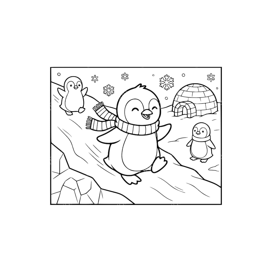 Cute Penguin Coloring Page SVG PNG JPG | Winter Fun Design for Kids - Etsy
