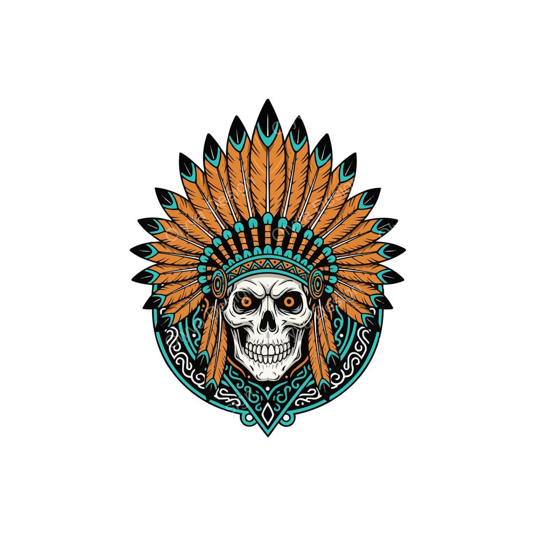 Vibrant Skull Indian Chief Art - Bold Bohemian Wall Decor for Unique ...