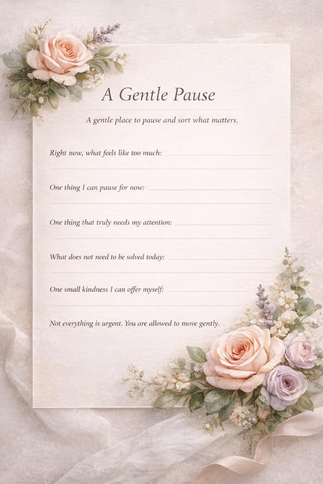 A Gentle Pause Printable | Overwhelm Reset Worksheet | Calm Reflection ...