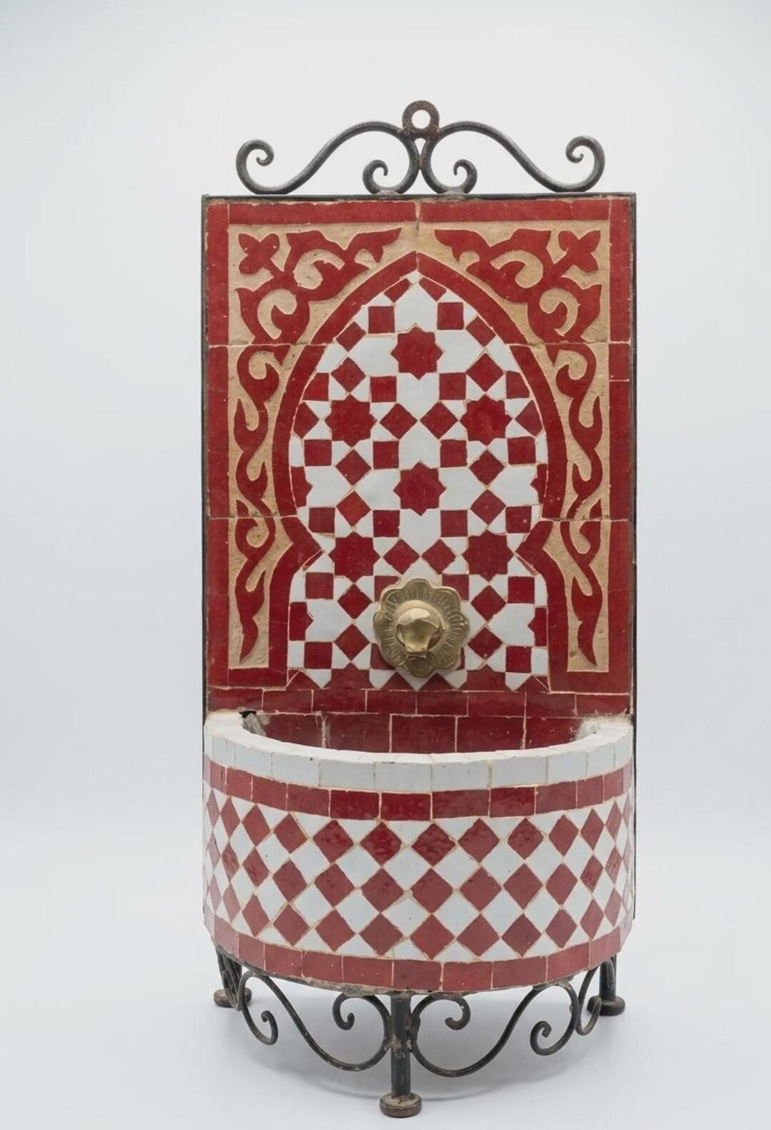 Handmade Moroccan Mosaic Wall Fountain: Red White Tile, Andalusian ...