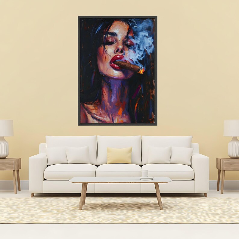 Bold Woman With Cigar, Smoking Portrait Canvas, Modern Expressionist ...