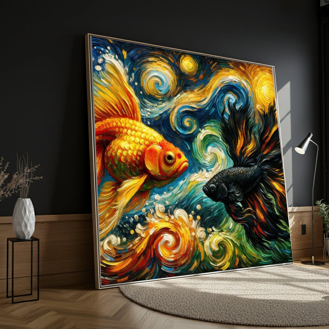 Gold and Black Koi Fish Canvas Print, Modern Aquatic Art - Etsy