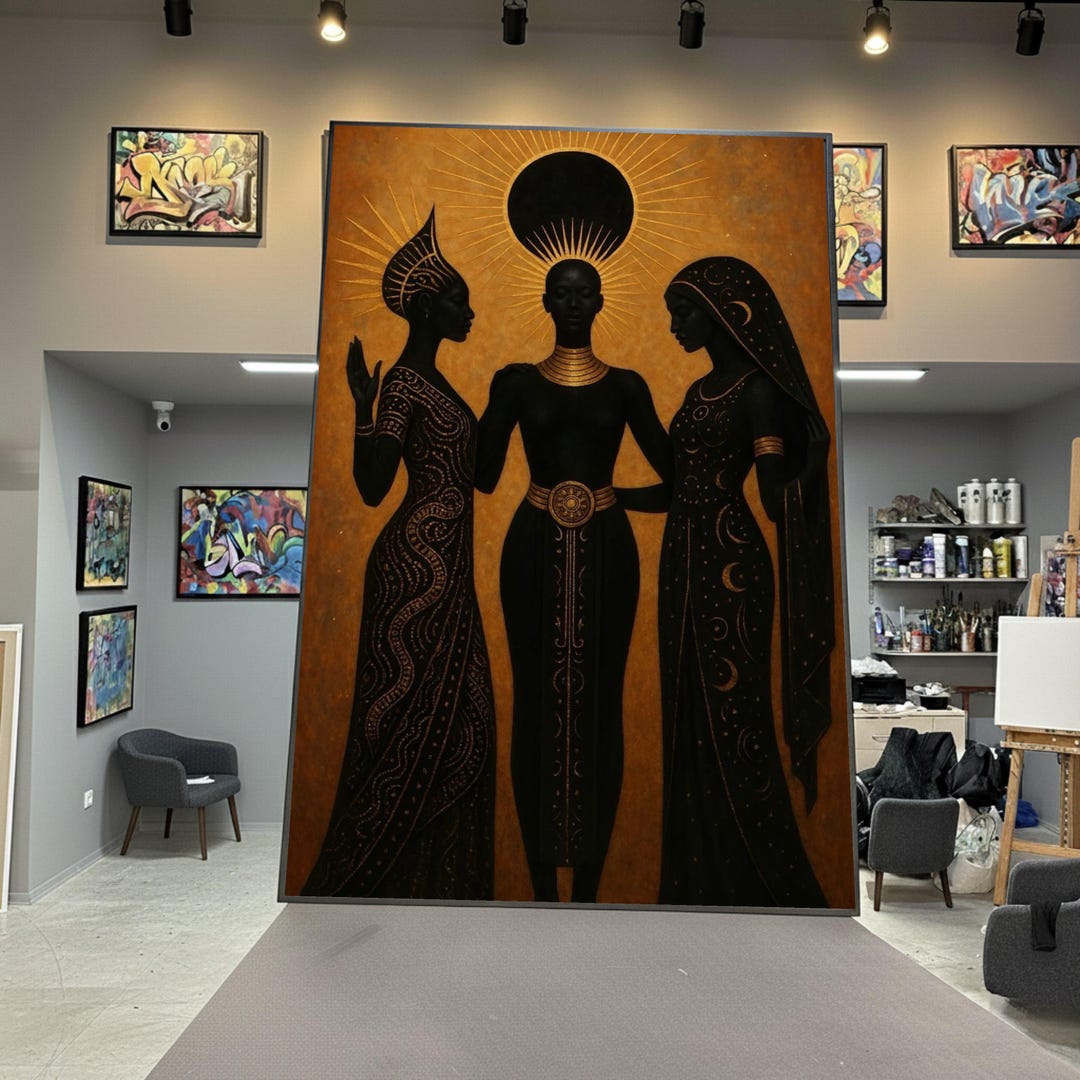 Mystical African Queens Canvas Wall Art, Black Silhouettes With Gold ...