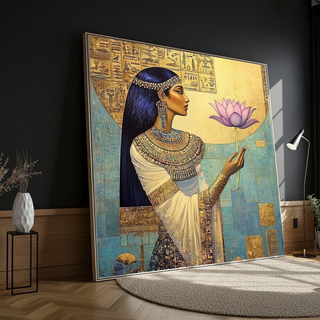 Egyptian Queen With Lotus Flower Canvas, Ancient Egypt Wall Art ...
