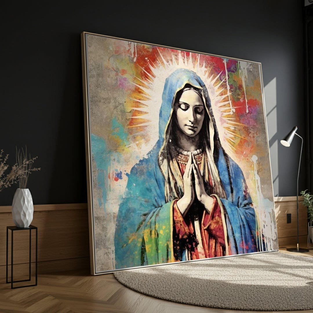 Lienzo de la Virgen María en oración, retrato espiritual religioso ...