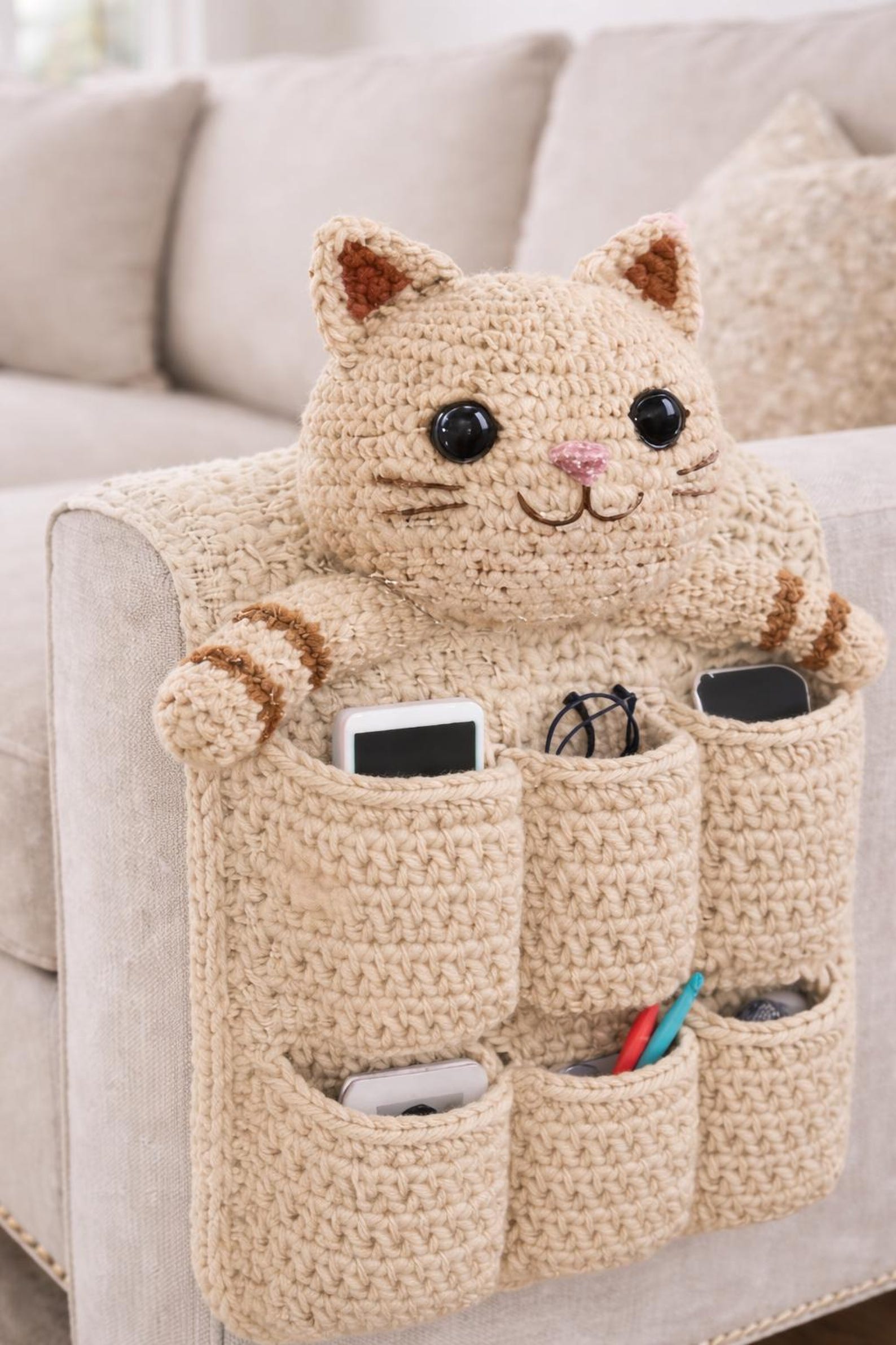 Cat Armrest Organizer Crochet Pattern | Sofa Remote Holder (PDF Pattern ...