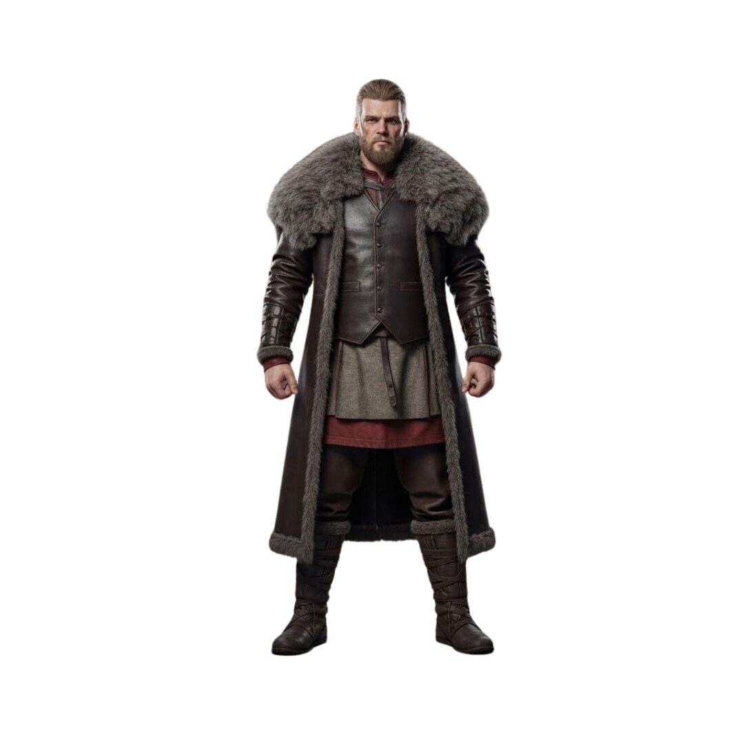 Men’s Viking Leather Coat With Fur | Norse Warrior Outfit | Medieval ...