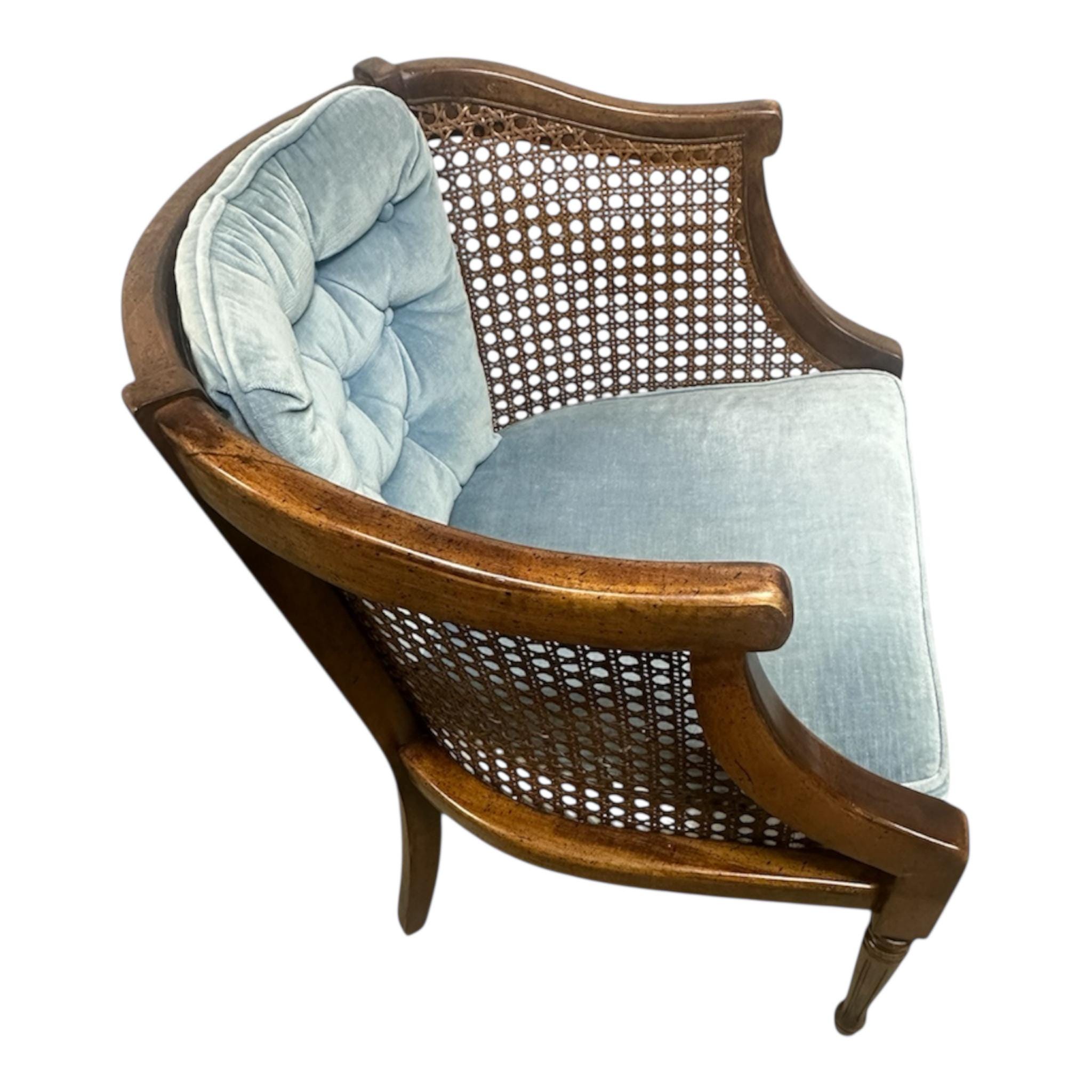 Early 20th Century Caned Barrel Back Chair With Powder Blue Velvet ...