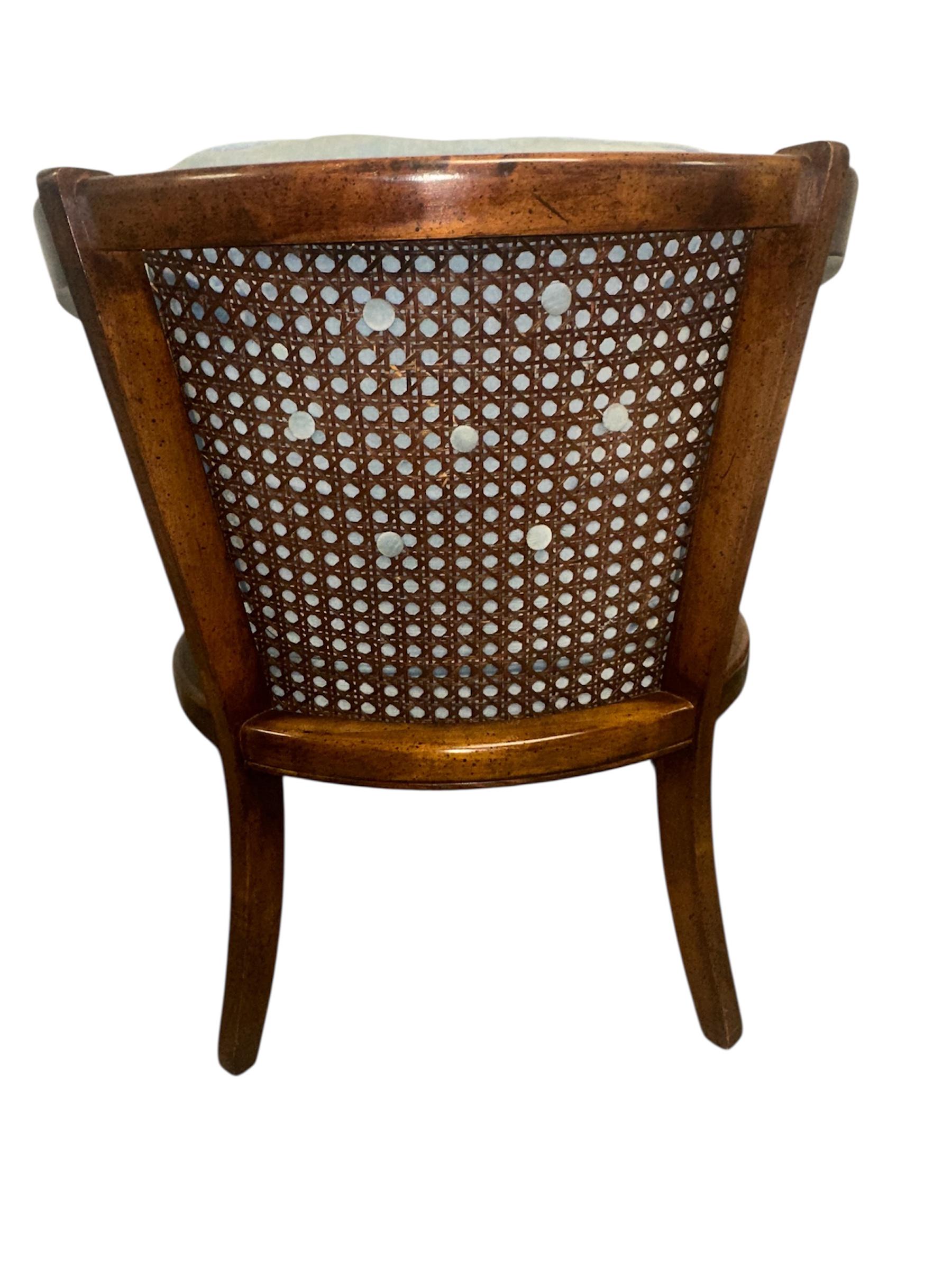 Early 20th Century Caned Barrel Back Chair With Powder Blue Velvet ...