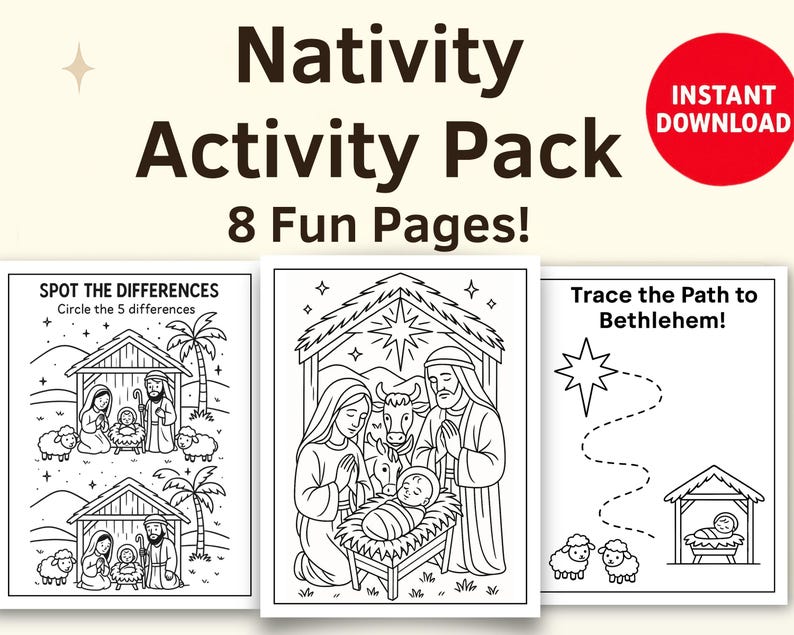 Nativity Activity Pack | Christian Christmas Printable Worksheets (PDF ...