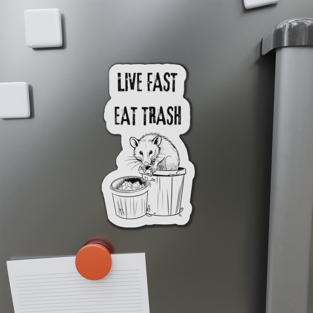 Live Fast Eat Trash Die-cut Magnet | Possum Trash Can Sticker Art - Etsy
