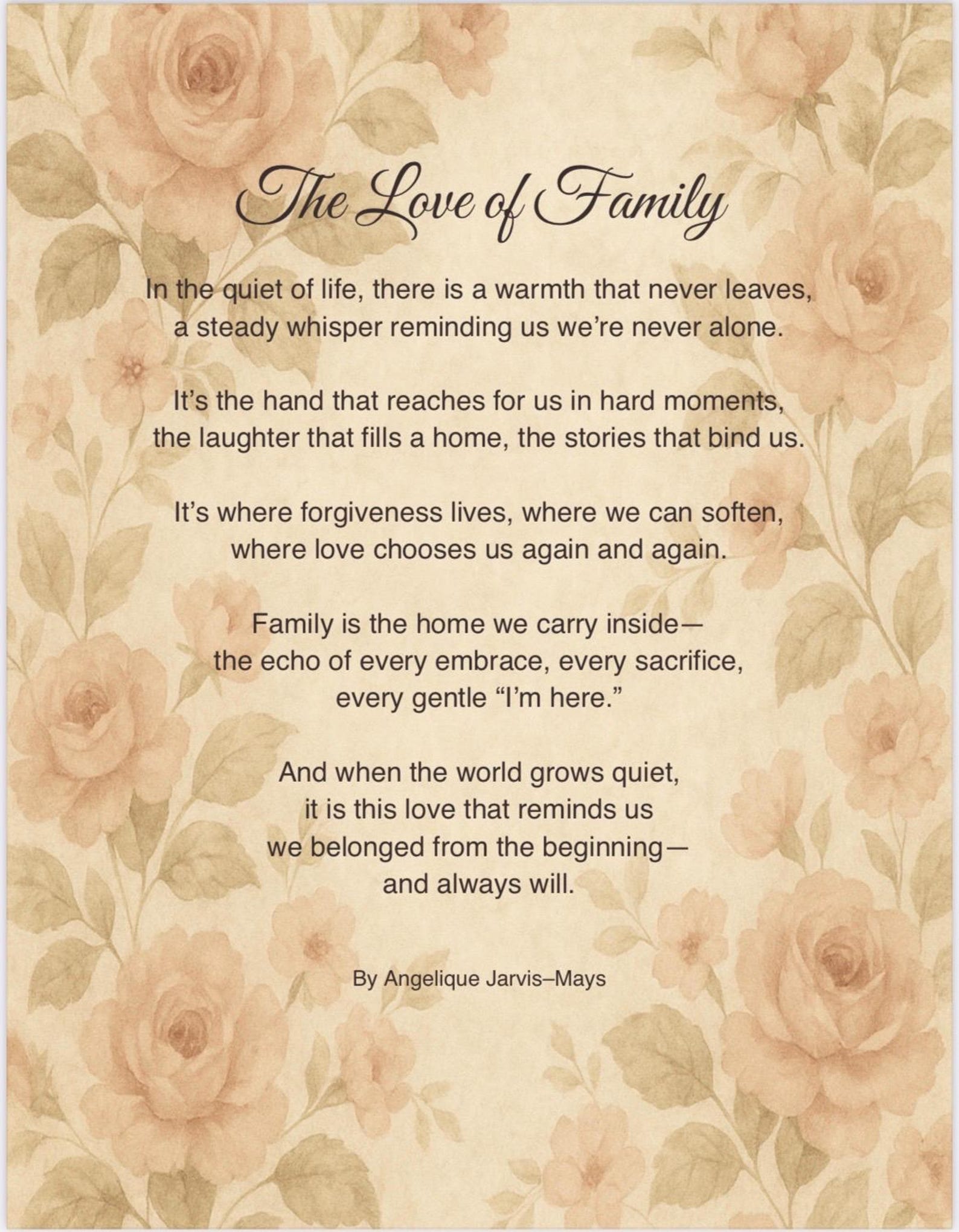 Printable Poem • Inspirational Wall Art • the Love of Family • Digital ...