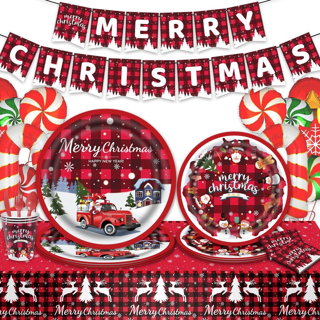 Christmas Disposable Dinnerware Set 114pcs Xmas Tableware Christmas ...