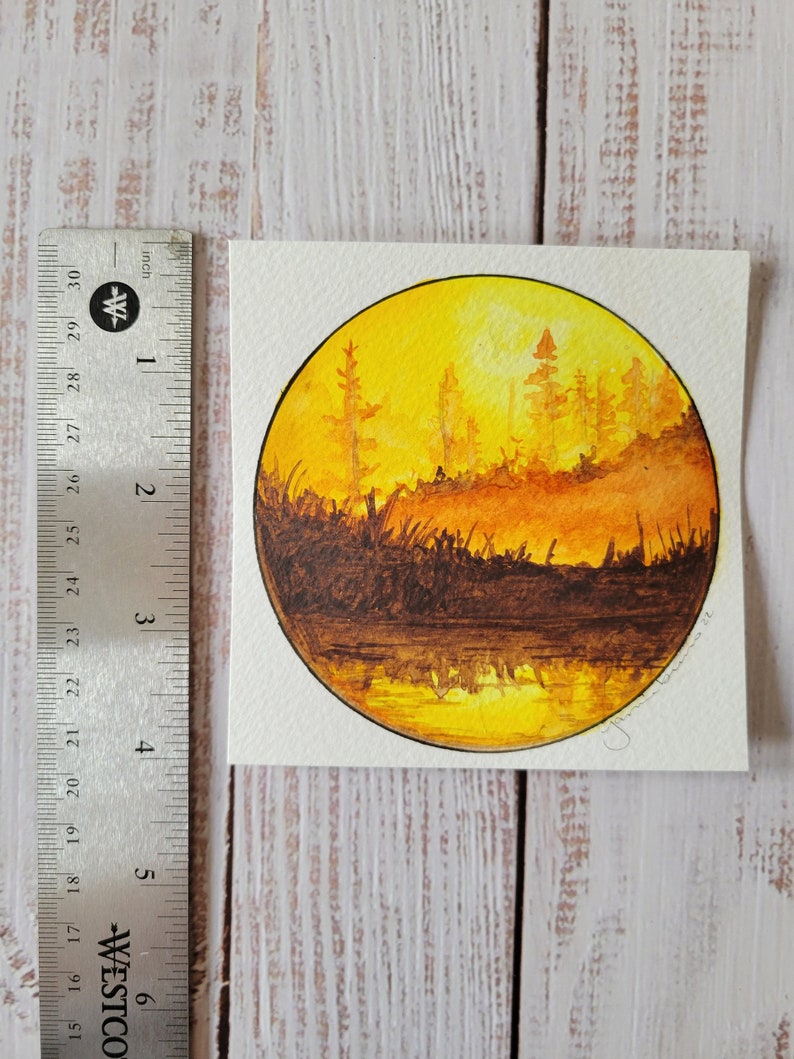 4x4 Yellow Watercolor Landscape | Original Artwork | Prints - Etsy