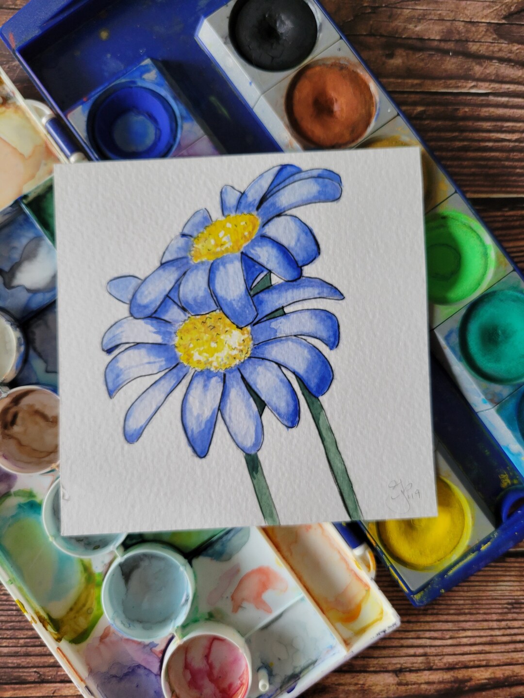 5x5 Blue Daisy | Watercolor | Original and Prints - Etsy