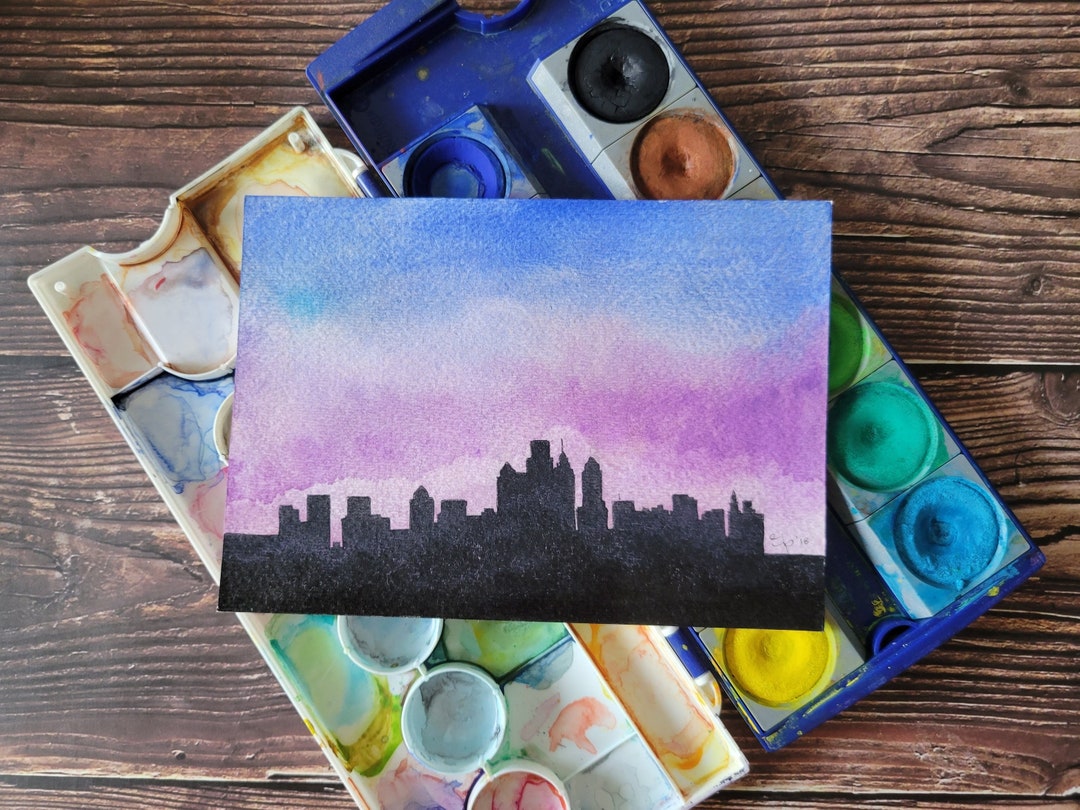 5x7 Philadelphia Skyline | Watercolor | Original Art | Prints - Etsy