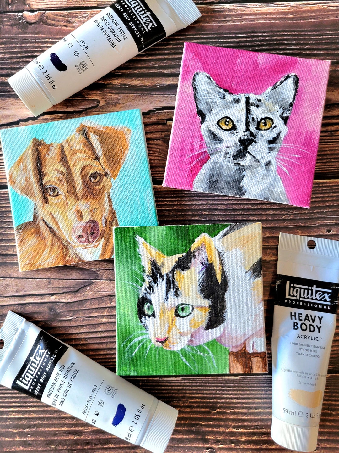 4"x4" Custom Pet Portrait From Photo | With Easel | Hand Painted - Etsy