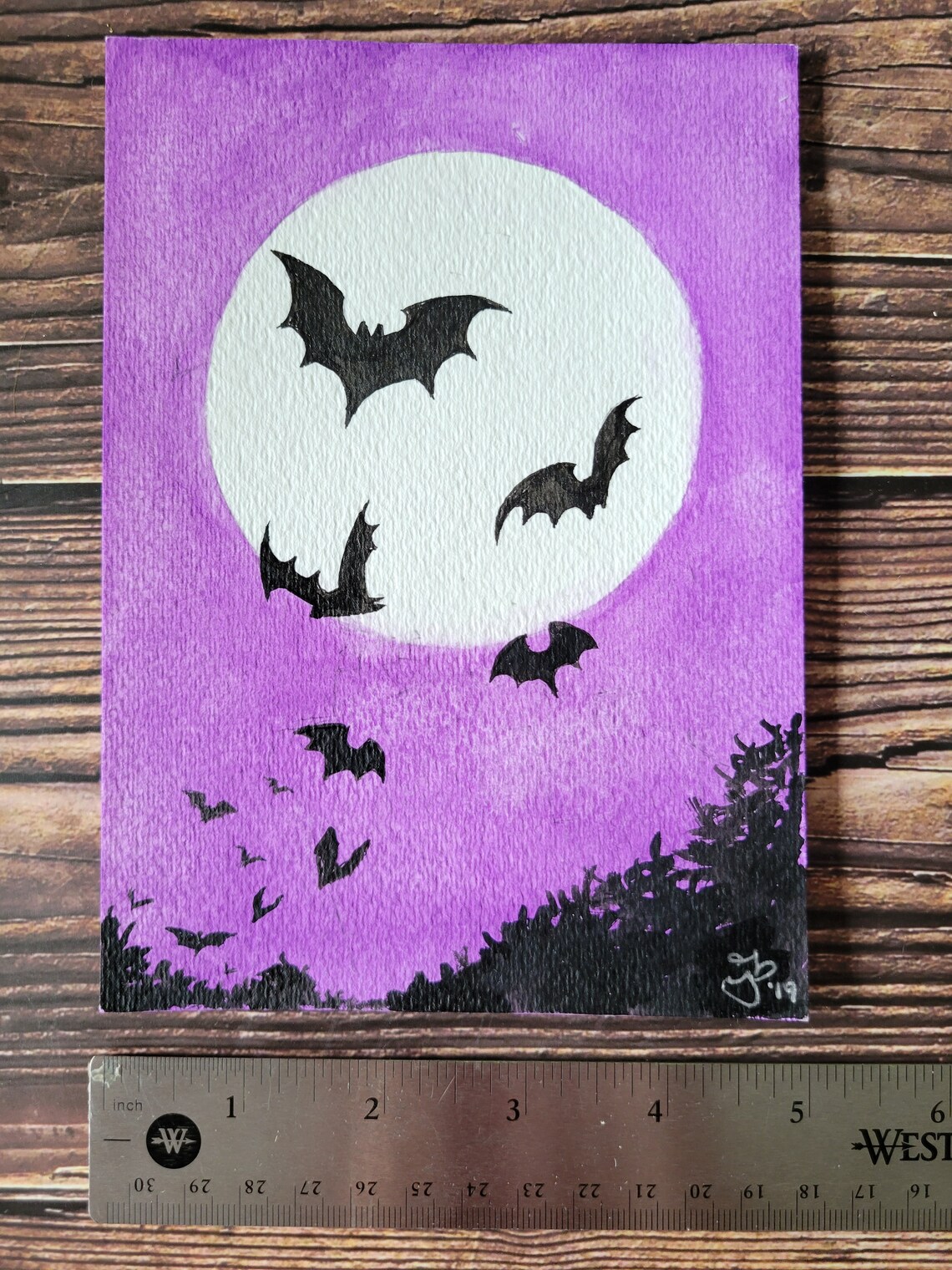 Full Moon Bat Silhouette 5x7 Watercolor Print and Original - Etsy