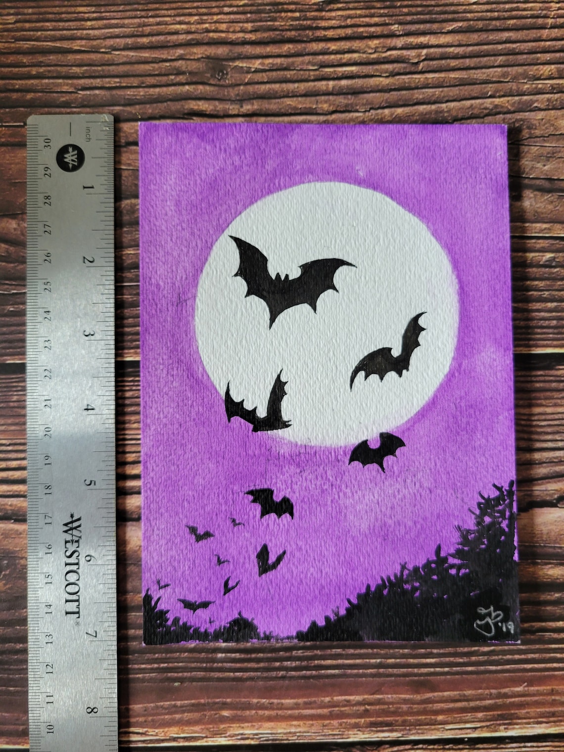Full Moon Bat Silhouette 5x7 Watercolor Print and Original - Etsy