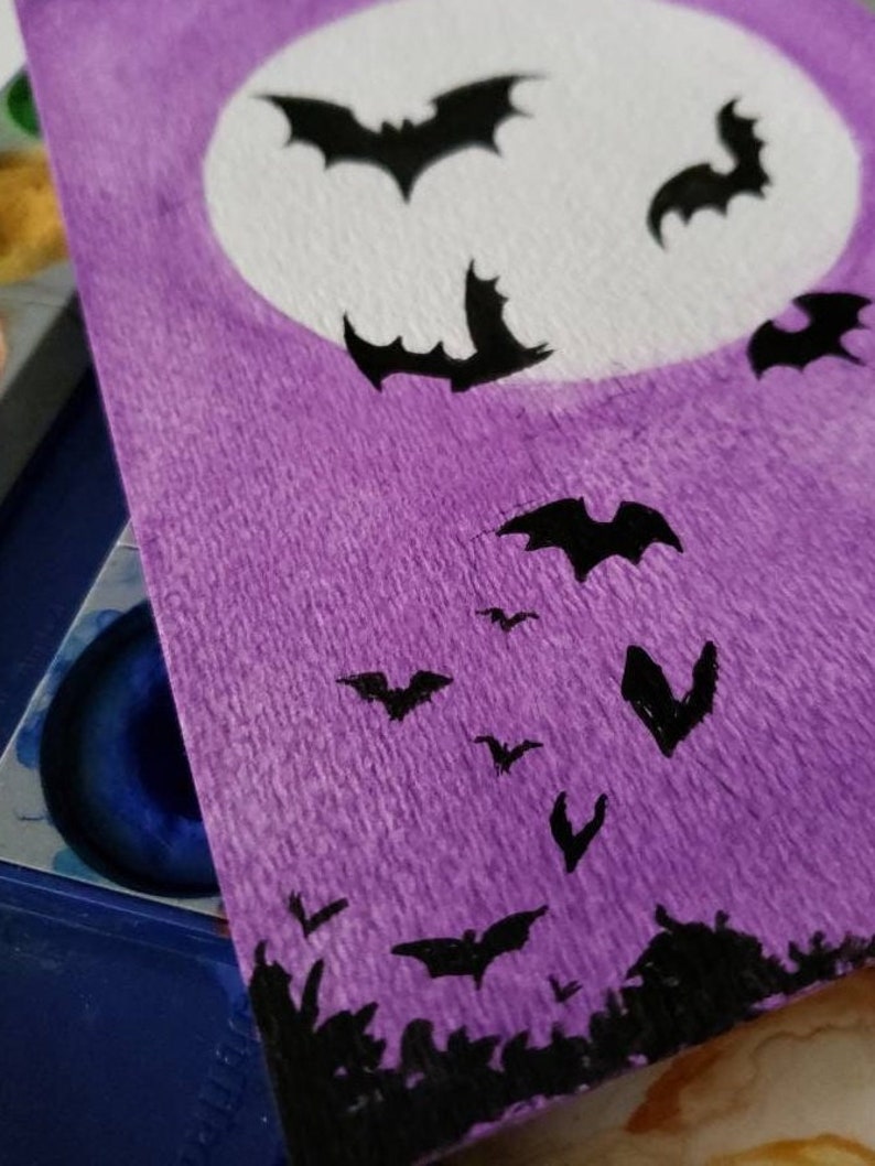 5x7 Full Moon Bat Silhouette | Watercolor | Print and Original Art - Etsy