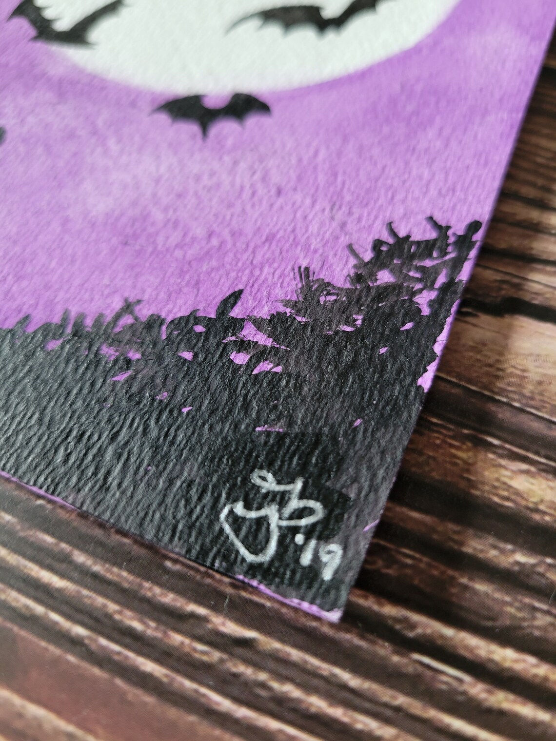 Full Moon Bat Silhouette 5x7 Watercolor Print and Original - Etsy