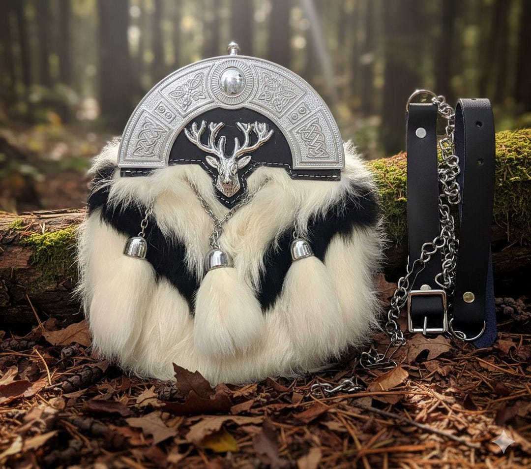 Scottish Fur Sporran, Celtic Stag Emblem, Kilt Accessory - Etsy
