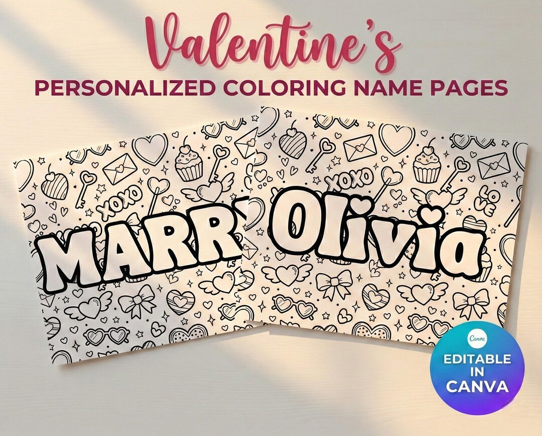 Personalized Valentine Name Coloring Page, Custom Kids Activity Sheet ...