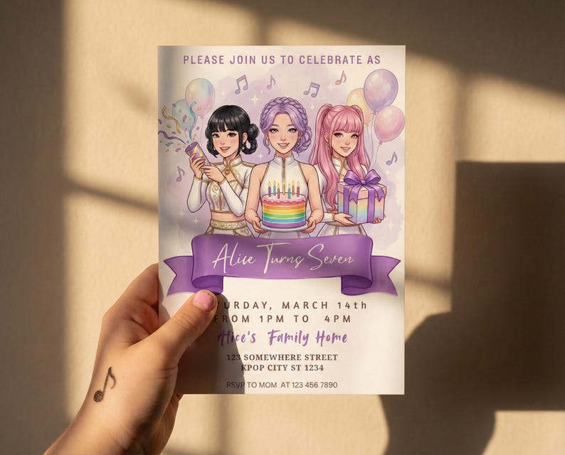 Editable K-pop Idol Hunter Style Birthday Invitation, 5x7 Animated Girl ...